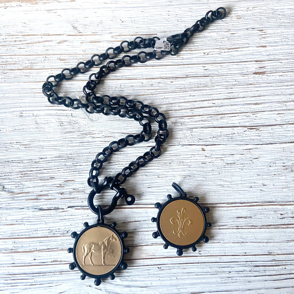 Matte black horse coin shackle necklace – VB&Co. Designs Jewelry